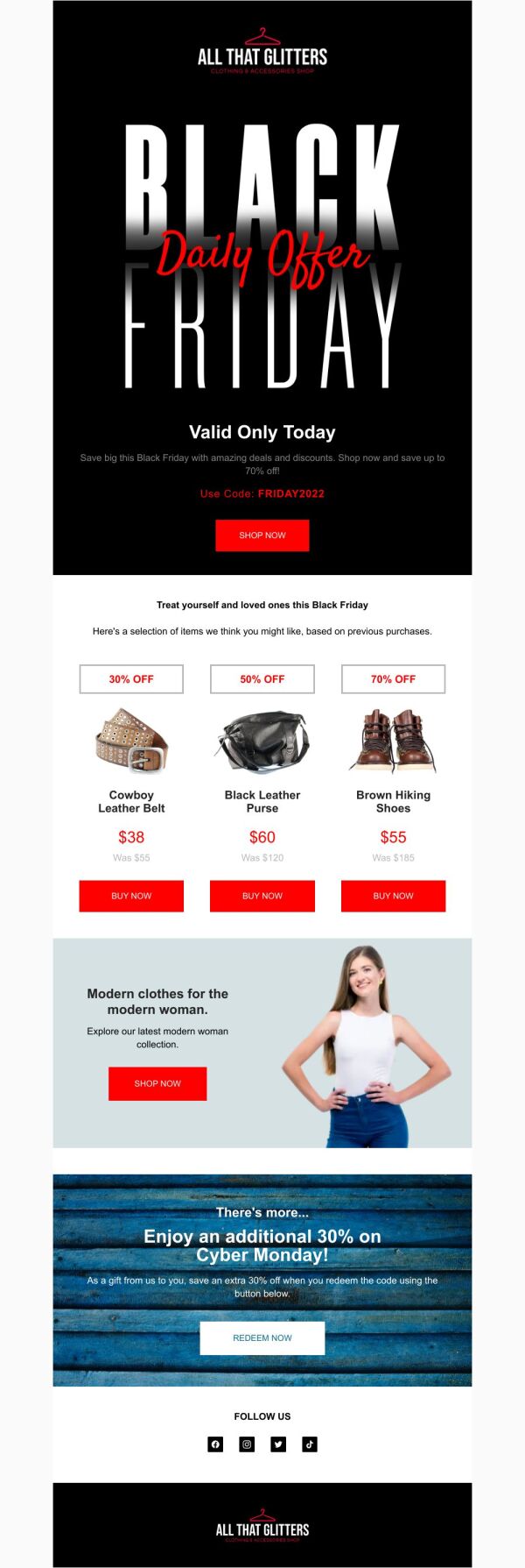 Special Offer Email Template 'Clothing Accessories' for Black Friday | PosterMyWall
