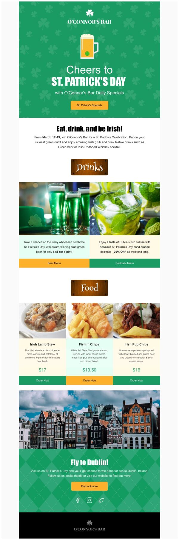 Special Offer Email Template 'Eat, Drink and Be Irish' for St. Patrick ...