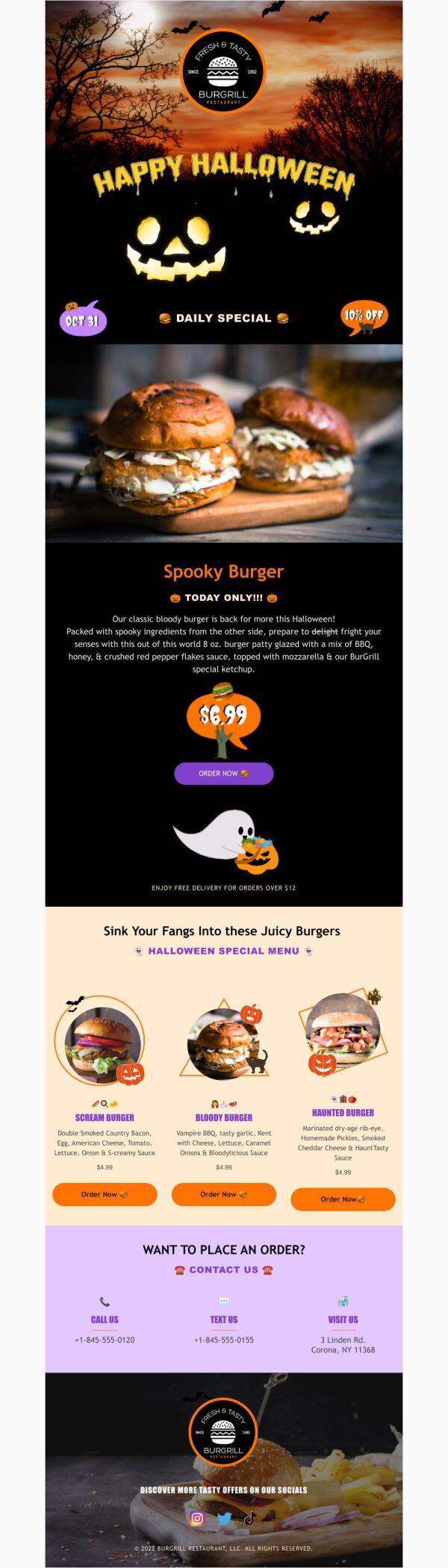 Special Offer Email Template 'Spooky Burger Deals' for Halloween ...