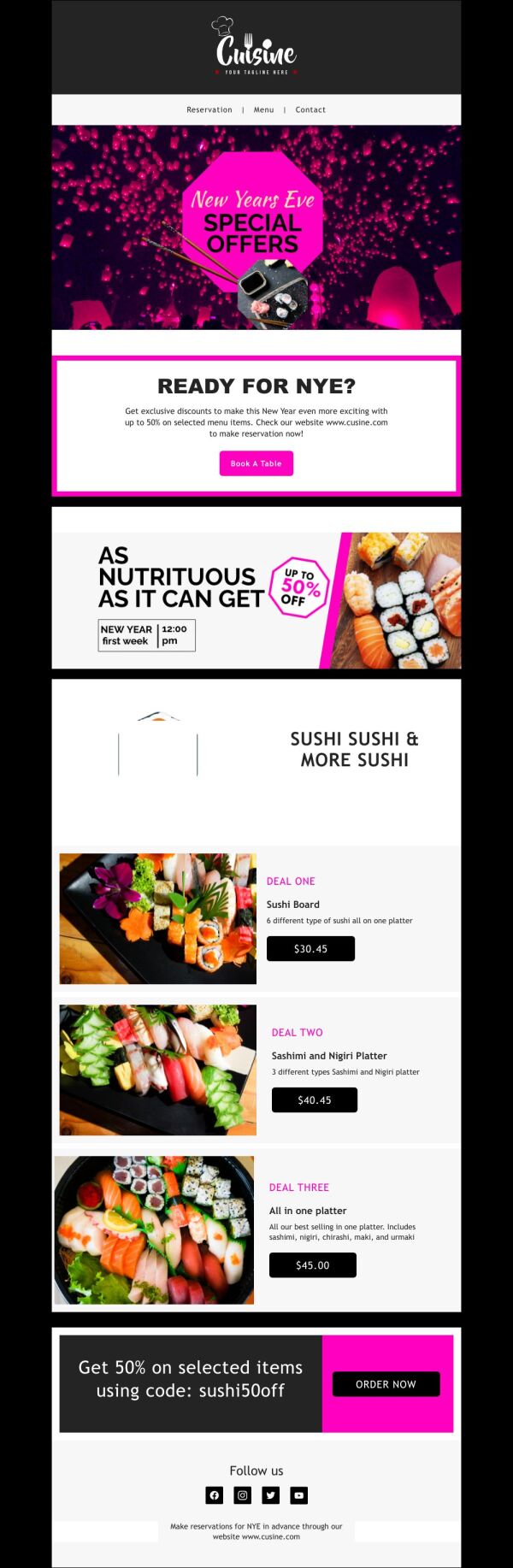 Special Offer Email Template 'Sushi Discounts' for New Year | PosterMyWall