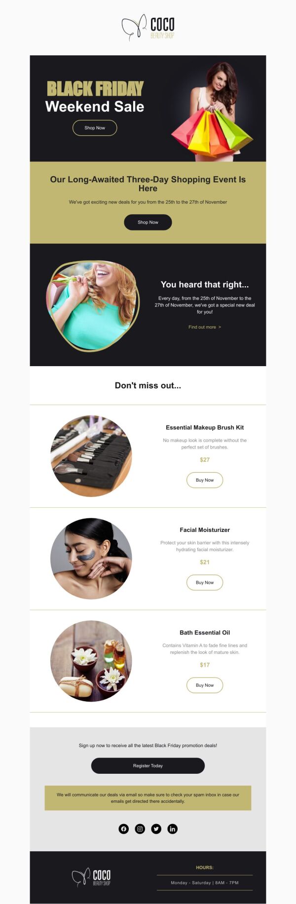 Special Offer Email Template 'Three Day Shopping Event' for Black Friday | PosterMyWall