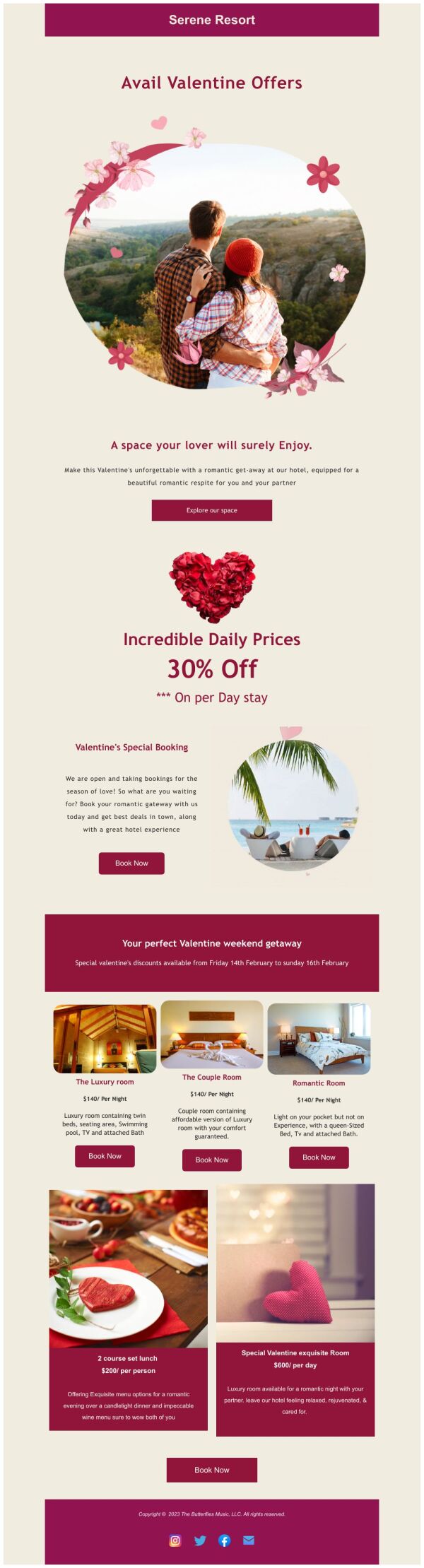 Special Offer Email Template 'Weekend Getaway' for Valentine's Day | PosterMyWall