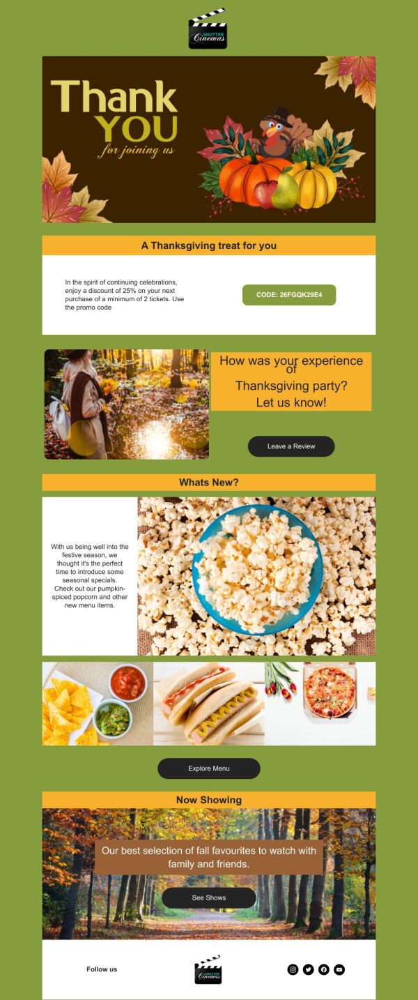 Thank You Email Template 'A Special Treat' for Thanksgiving | PosterMyWall