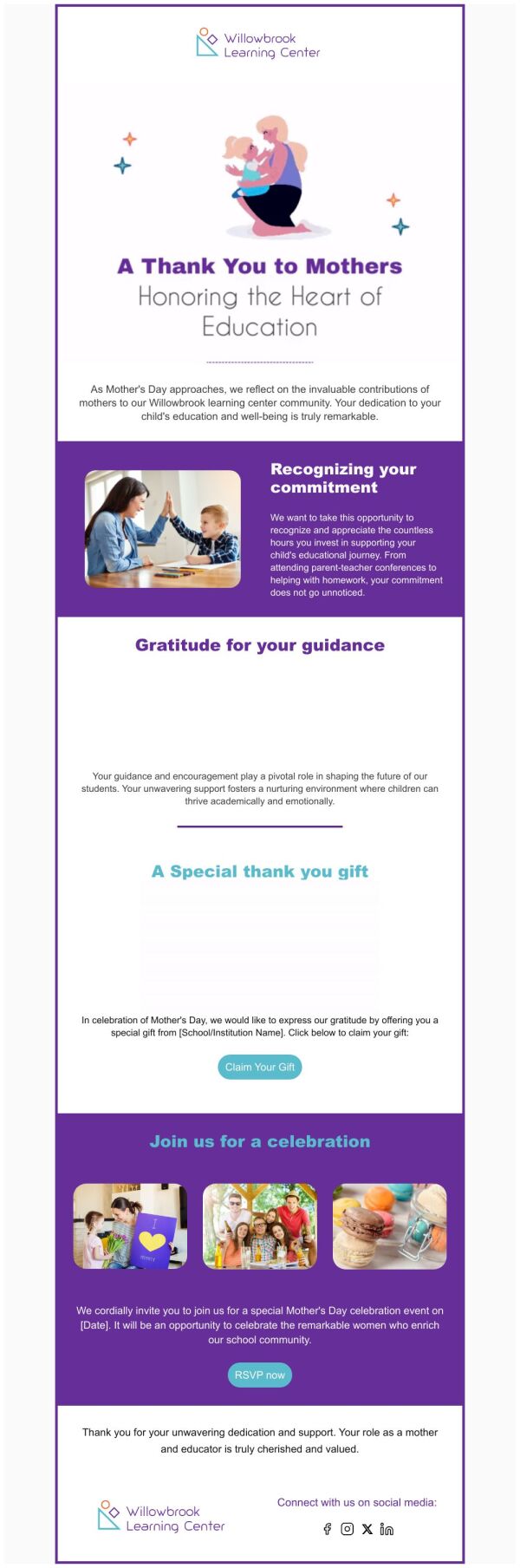 Thank You Email Template 'Acknowledgment Note' for Mother's Day ...