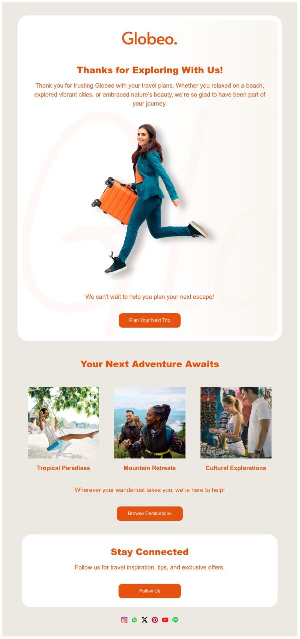 Thank You Email Template 'Adventure Plans' for Travel | PosterMyWall