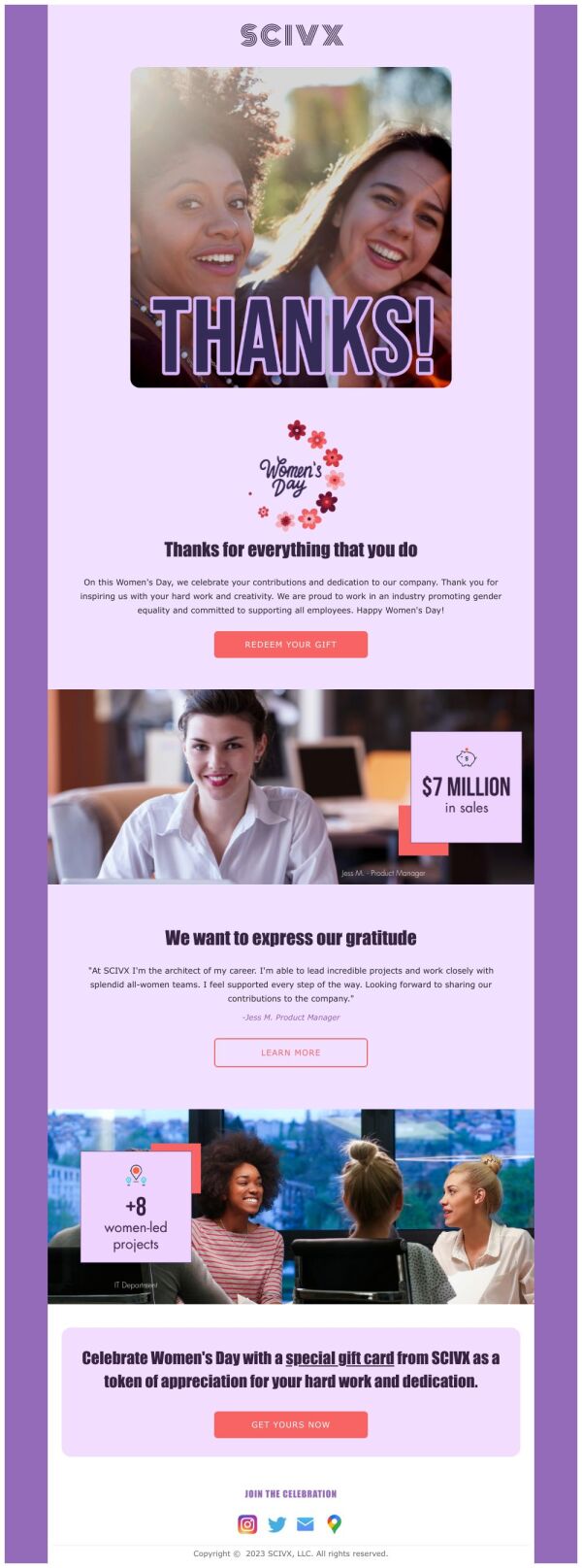 Thank You Email Template 'Appreciation of Hard Work' for Women's Day ...