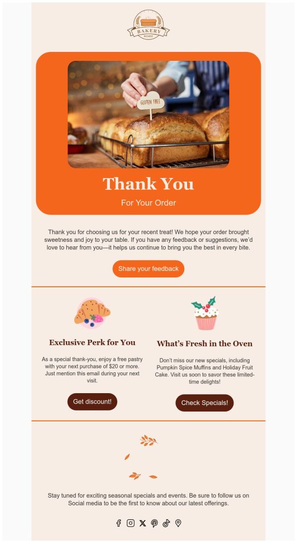 Thank You Email Template 'Bakery House' for Food | PosterMyWall