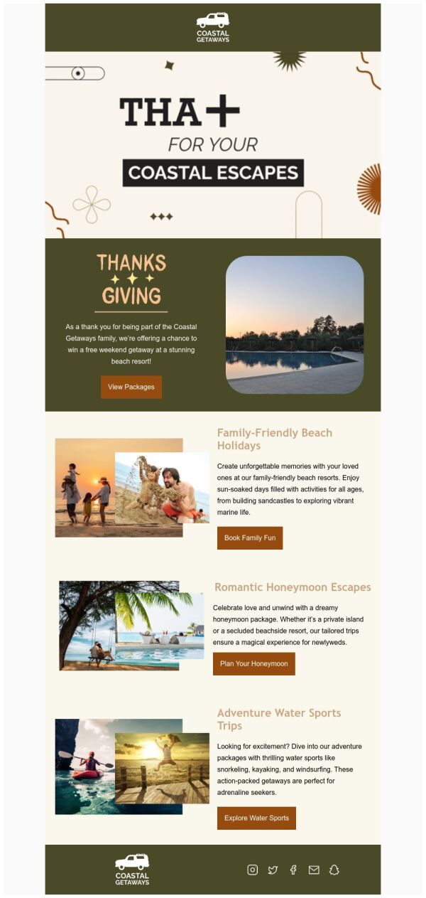 Thank You Email Template 'Beach Holidays' for Thanksgiving | PosterMyWall
