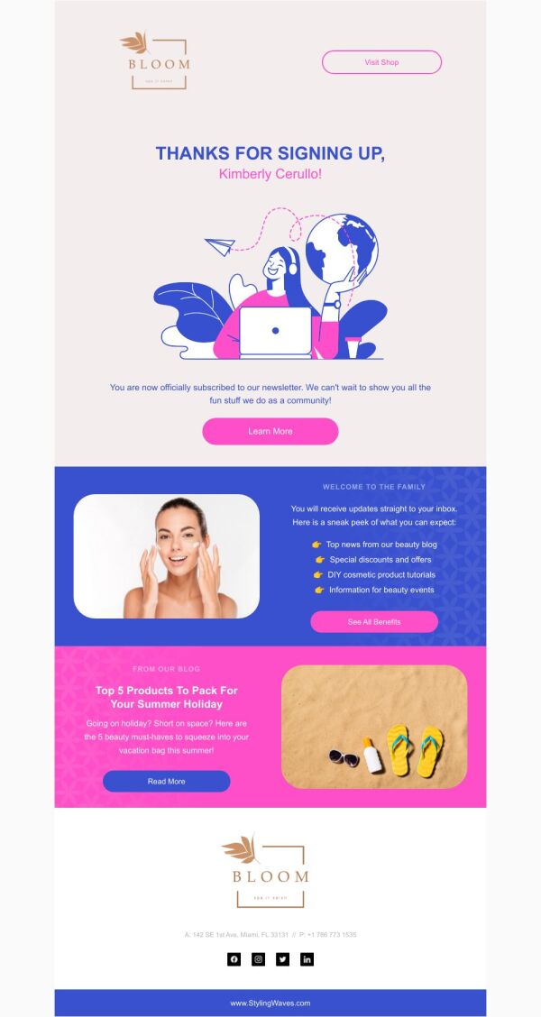 Thank You Email Template 'Beauty Blog Sign Up' for Spa | PosterMyWall