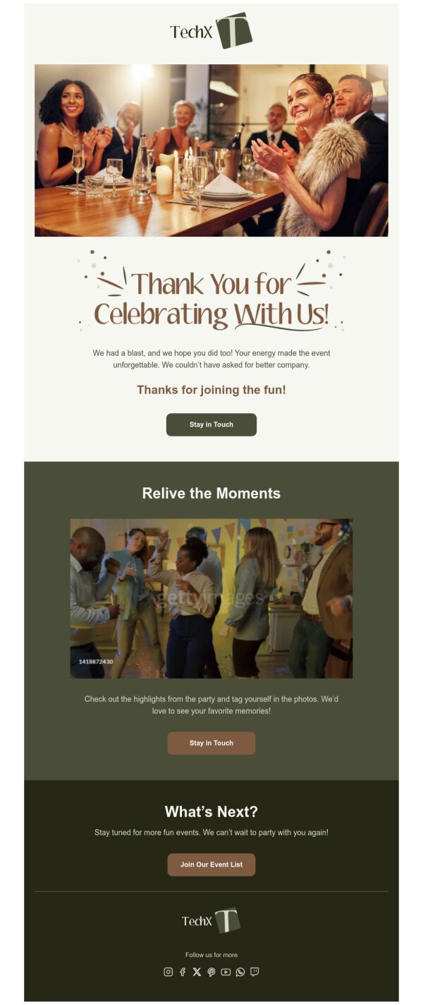 Thank You Email Template 'Celebrate With Us' for Party | PosterMyWall