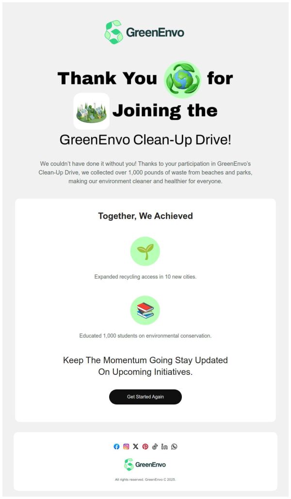 Thank You Email Template 'Clean Up Drive' for Environment | PosterMyWall