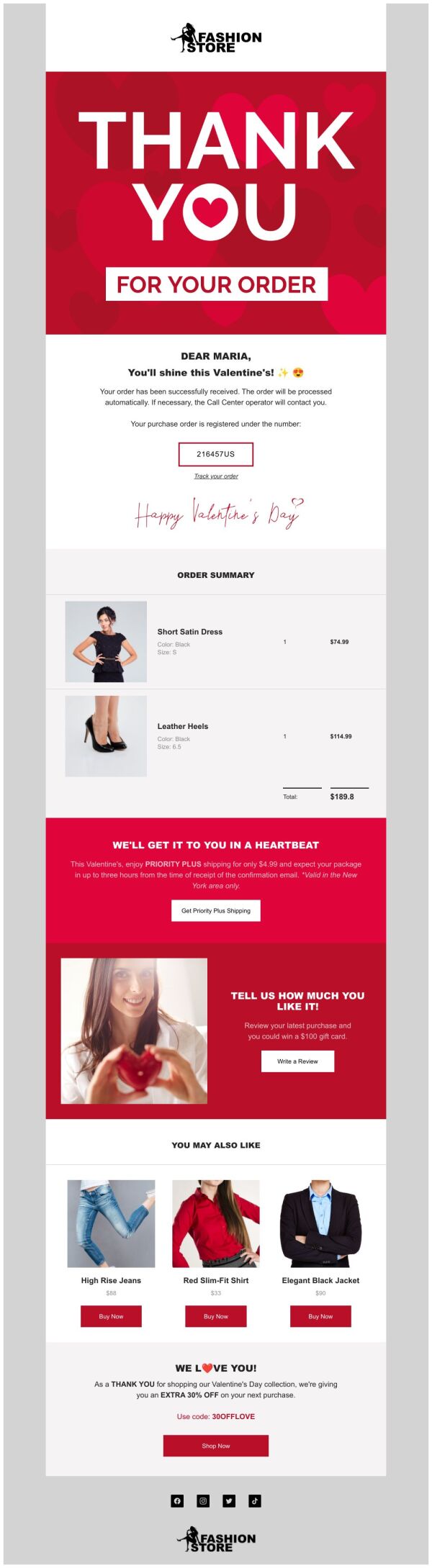 Thank You Email Template 'Clothing Store' for Valentine's Day ...