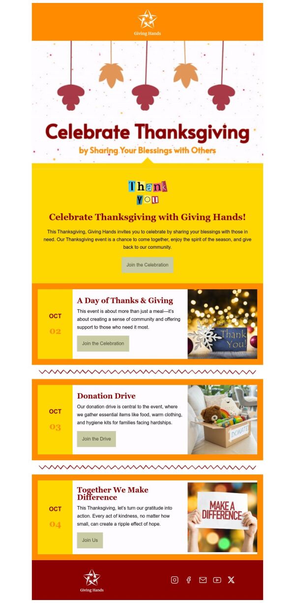 Thank You Email Template 'Donation Drive' for Thanksgiving | PosterMyWall