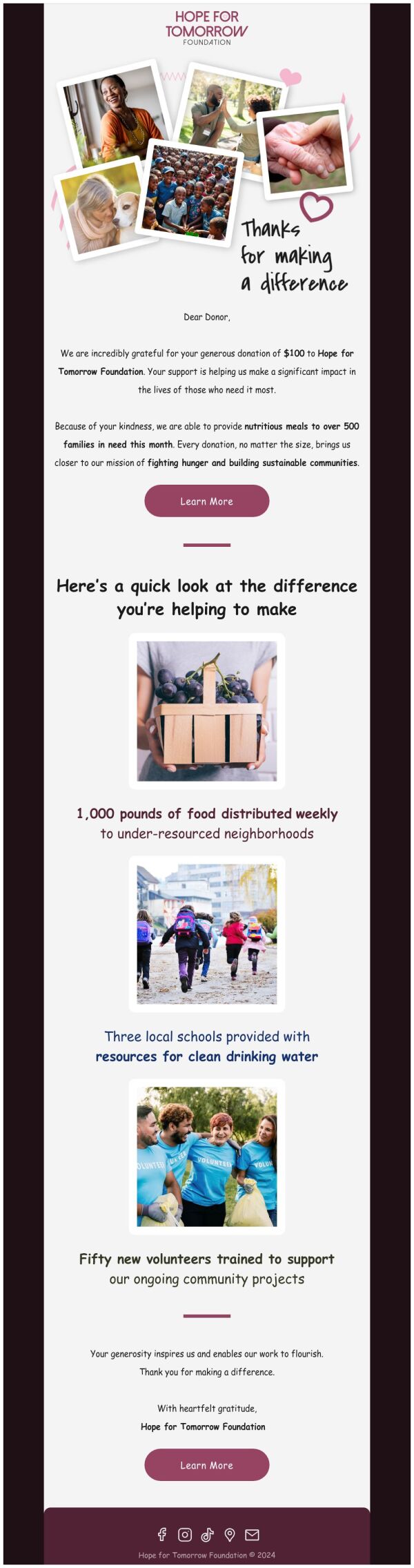 Thank You Email Template 'Fighting Hunger' for Charity | PosterMyWall