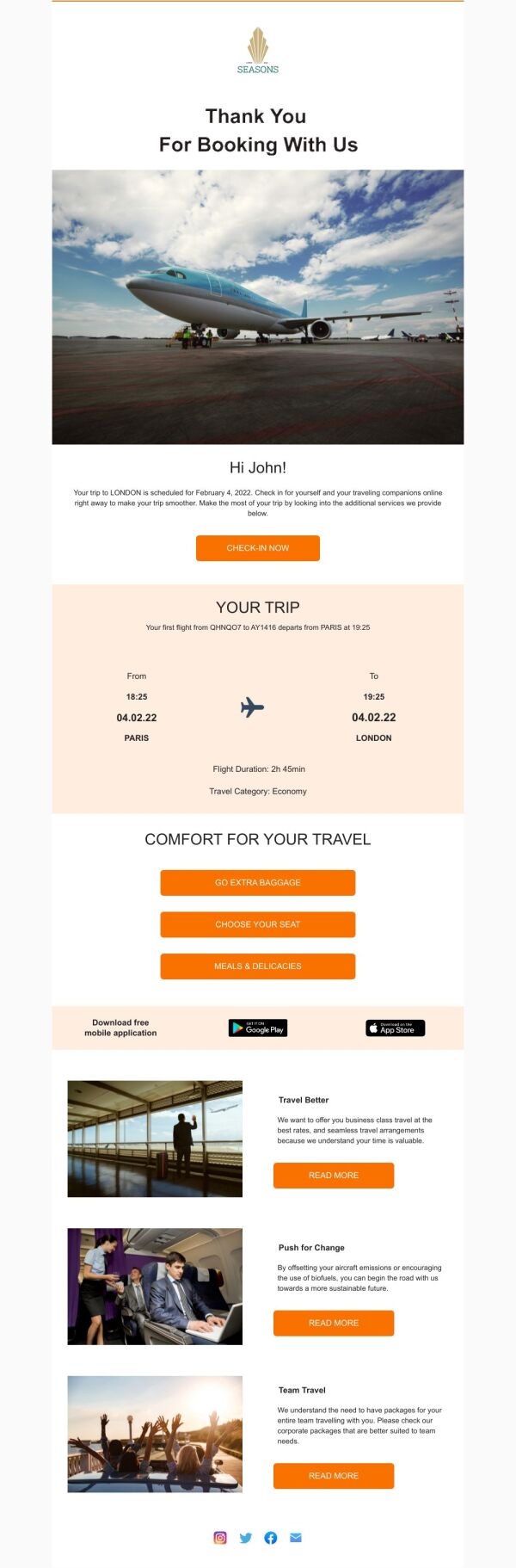 Thank You Email Template 'Flight Booking Confirmation' for Travel ...