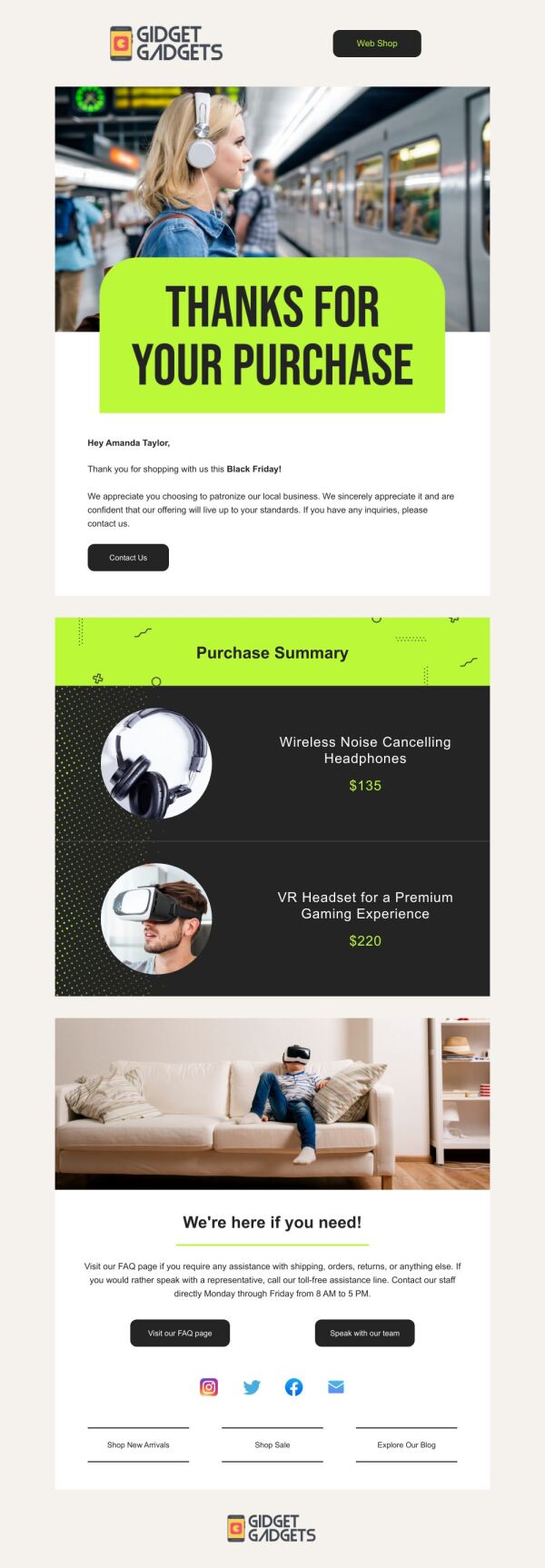 Thank You Email Template 'Gadget Purchases Summary' for Black Friday ...