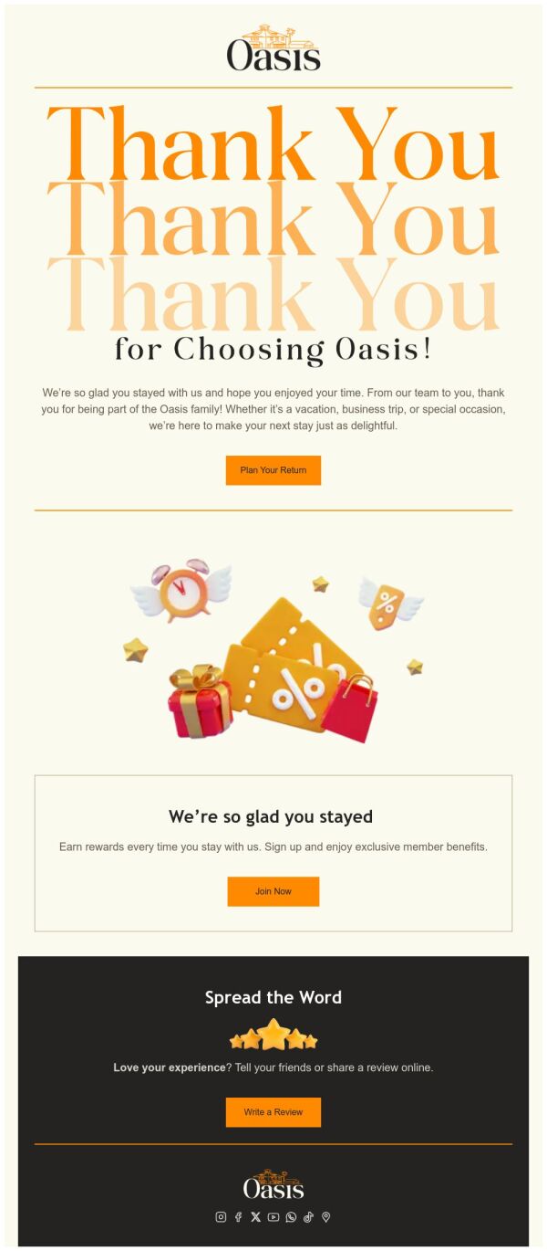 Thank You Email Template 'Glad You Stayed' for Hotels | PosterMyWall