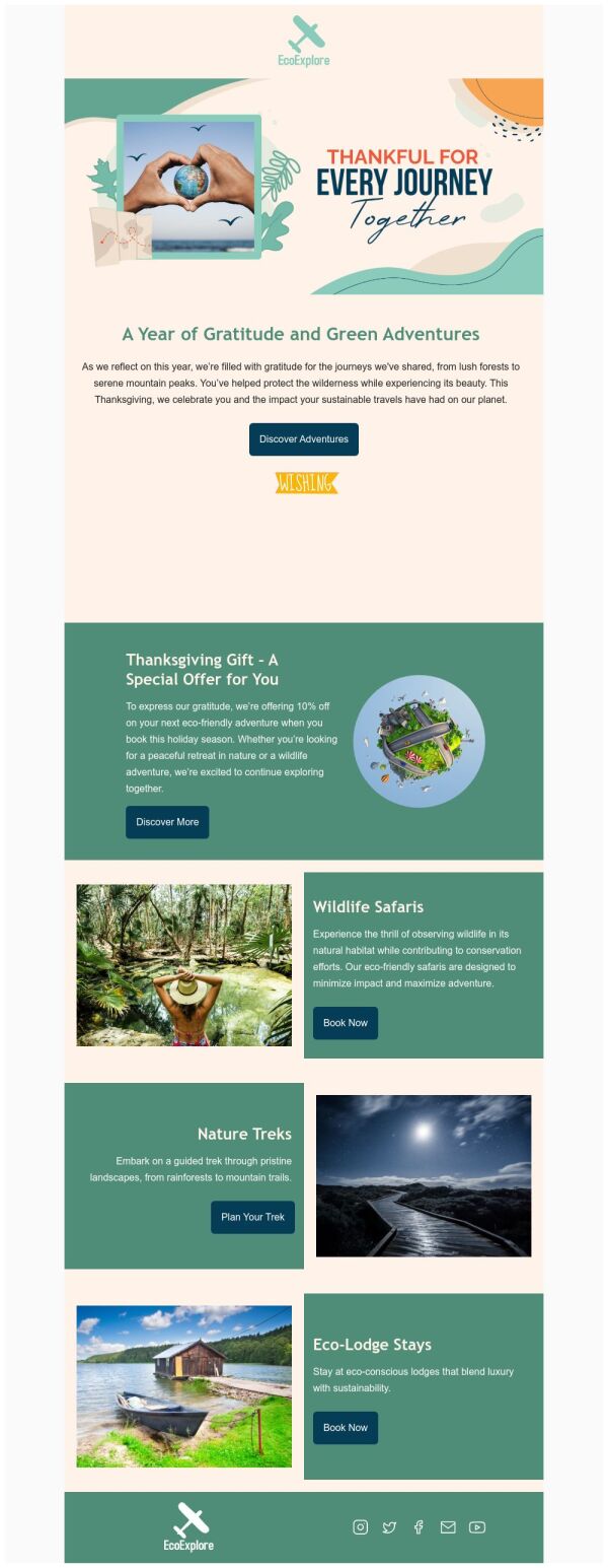 Thank You Email Template 'Green Adventures' for Thanksgiving | PosterMyWall