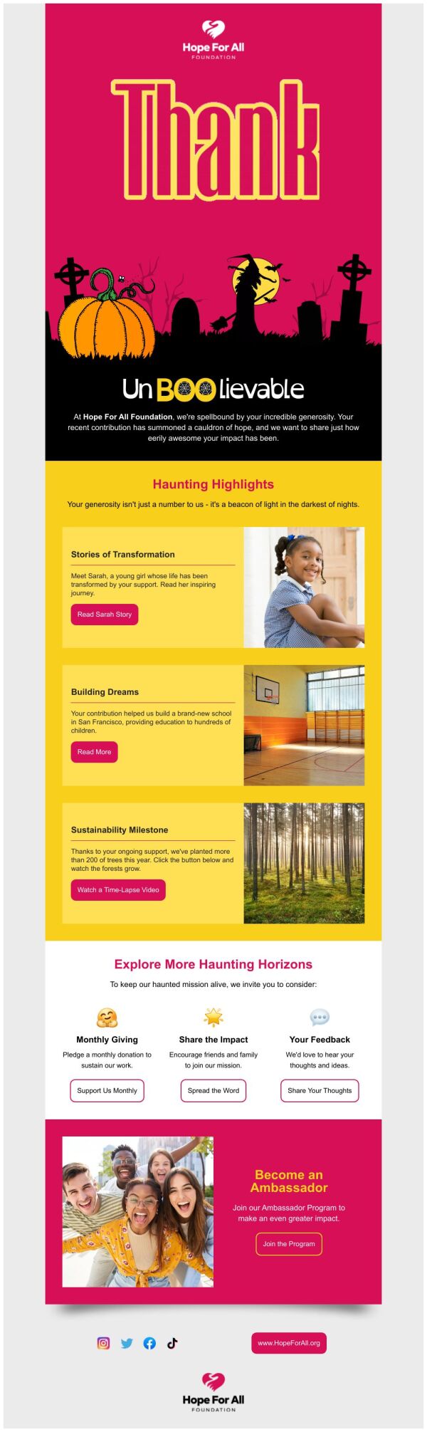 Thank You Email Template 'Hope For All Foundation' for Halloween ...