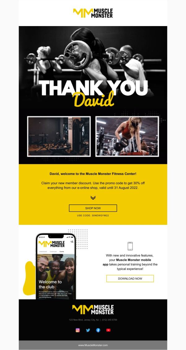 Thank You Email Template 'Muscle Monster Center' for Gym | PosterMyWall