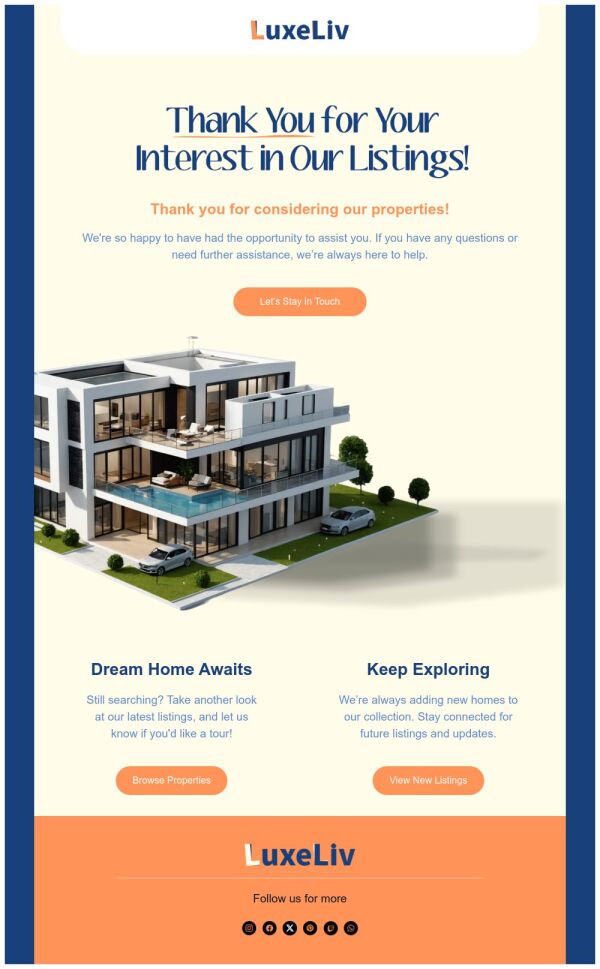 Thank You Email Template 'Our Listings' for Real Estate | PosterMyWall