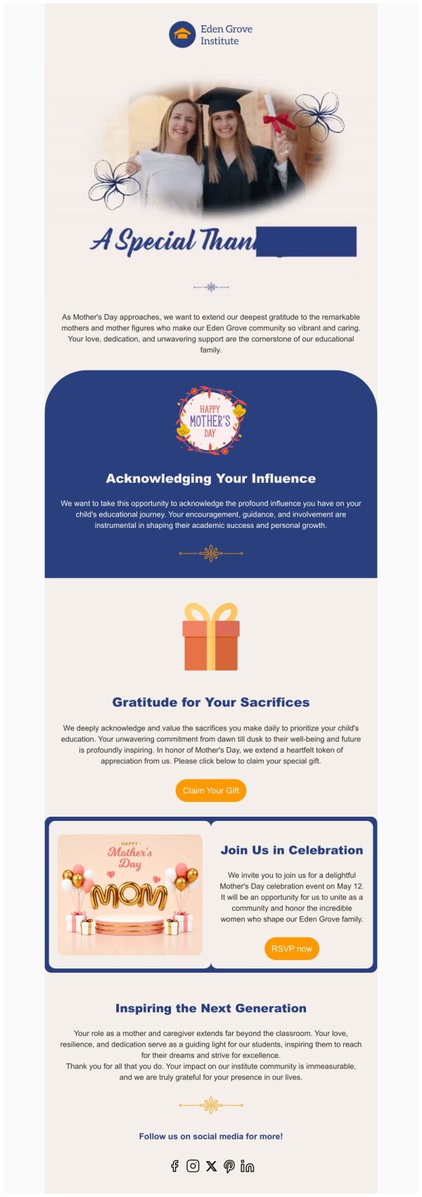 Thank You Email Template 'Recognition Letter' for Mother's Day ...