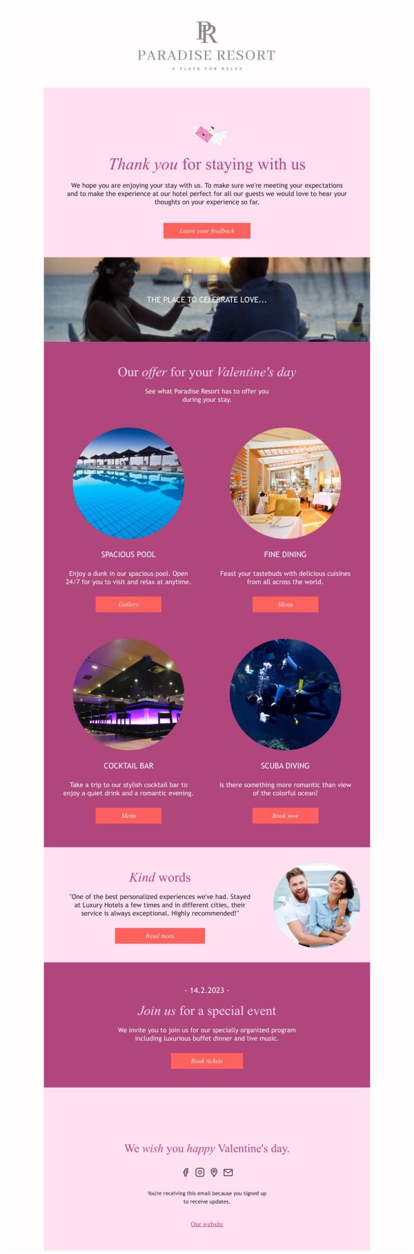 Thank You Email Template 'Resort Offers' for Valentine's Day | PosterMyWall