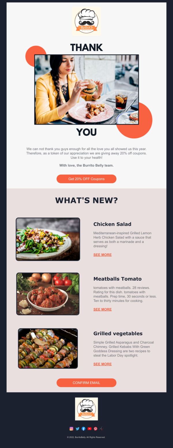 Thank You Email Template 'Restaurant Discount Coupon' for Small ...