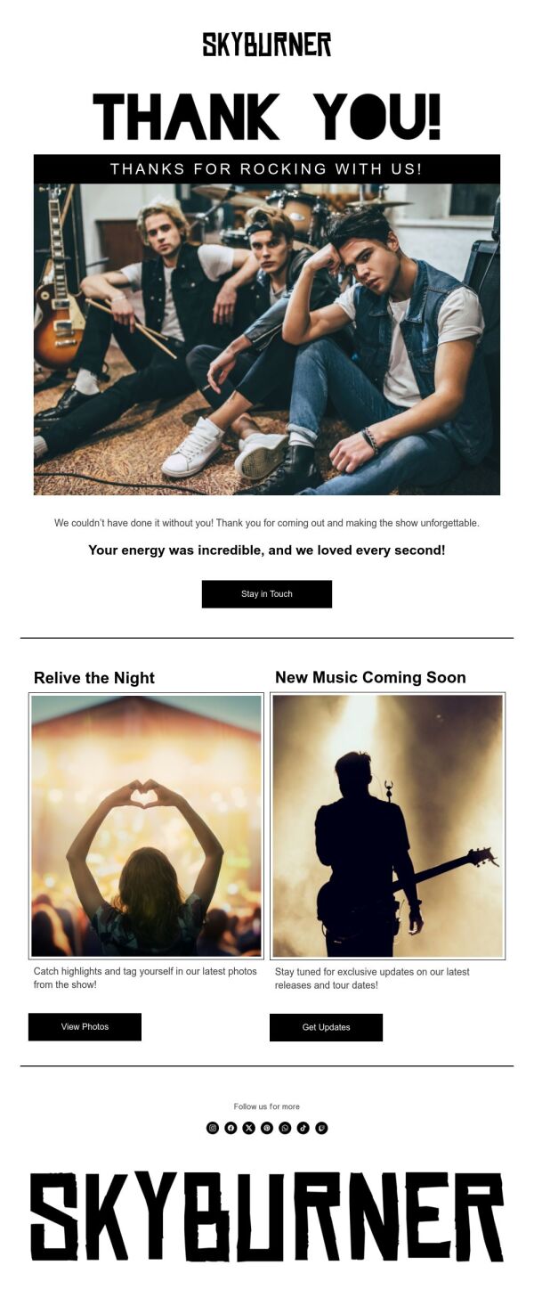 Thank You Email Template 'Rock with Us' for Band | PosterMyWall