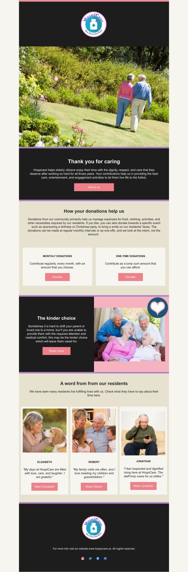 Thank You Email Template 'Senior Living Donation' for Charity ...