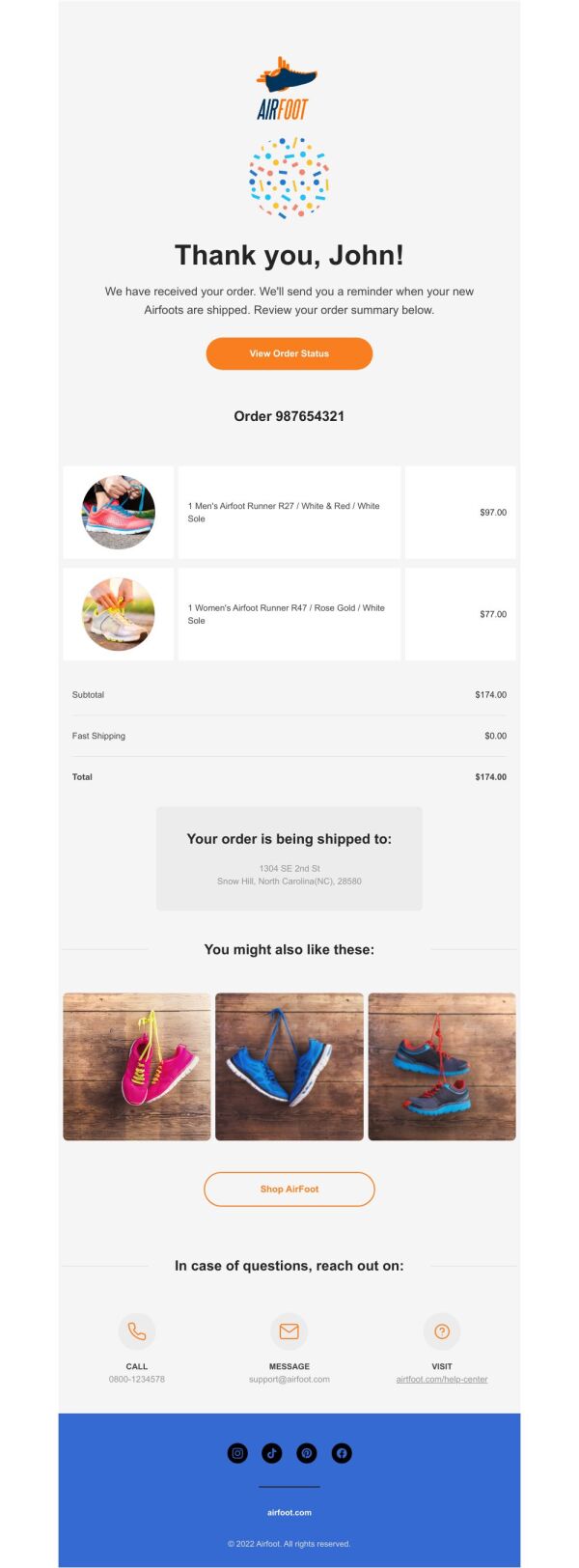 Thank You Email Template 'Shoes Order Confirmation' for Retail ...