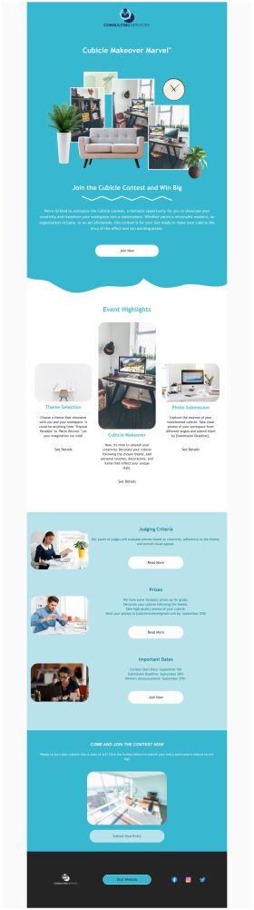 Event Promotion Email Template 'Cubicle Makeover Marvel' for Corporate ...