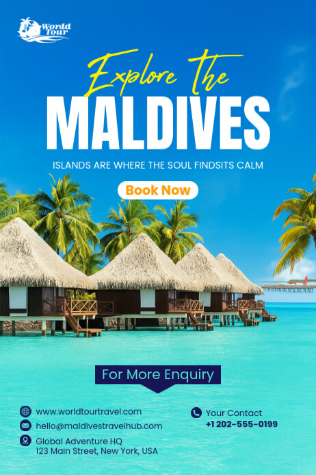 Blue Modern, Explore The Maldives, Poster Template | PosterMyWall