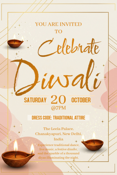 "Elegant Diwali Night Invitation Card" Template | PosterMyWall