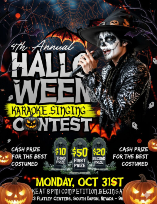 "Halloween Karaoke Singing Contest Flyer Template | Editable Party ...