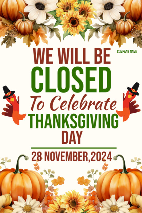 Copy of "Thanksgiving Closure Notice." | PosterMyWall