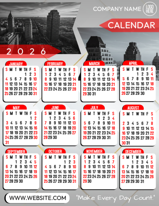 “2026 Modern Business Calendar Layout” Template | PosterMyWall