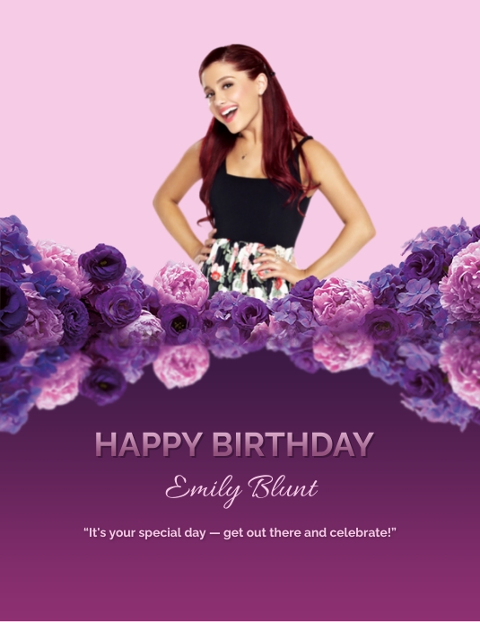 Copy of “Happy birthday" card purple floral (1) | PosterMyWall