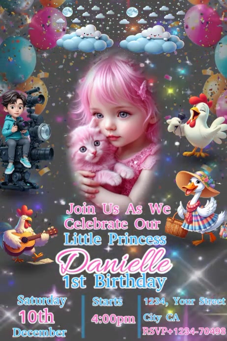 “Whimsical Princess First Birthday Invitation Template” | PosterMyWall