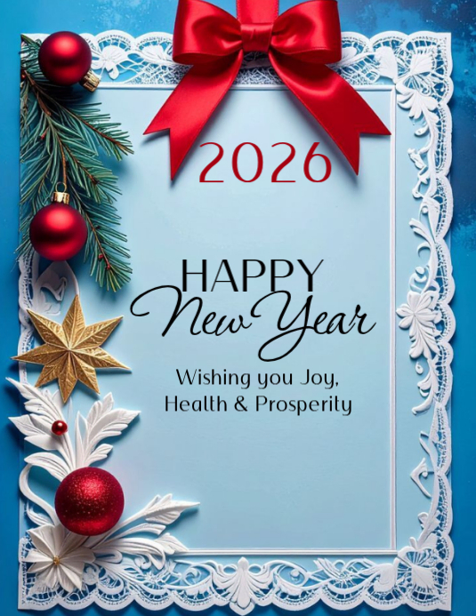 🏆 Title Vintage Blue Happy New Year 2026 Greeting Card Design Template ...