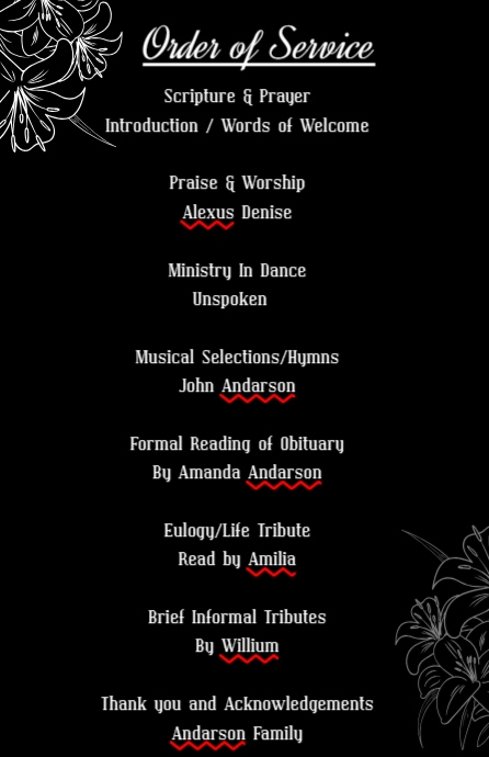 Lilium Order of Service Program Template | PosterMyWall