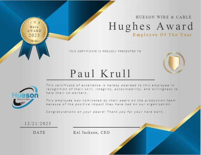 Copy of Hueson wire Hero award | PosterMyWall