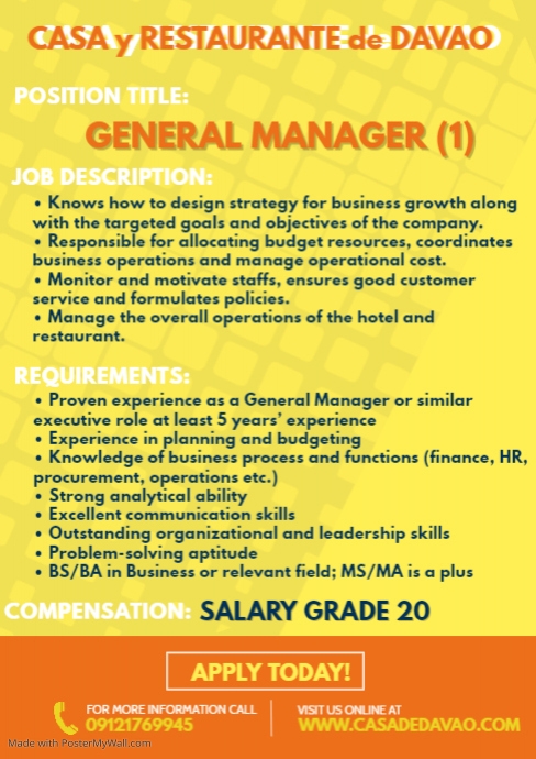 Copy of General Manager | PosterMyWall