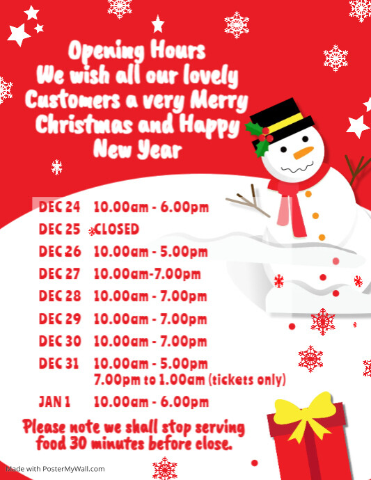 Red & White Opening Hours Christmas Flyer | PosterMyWall