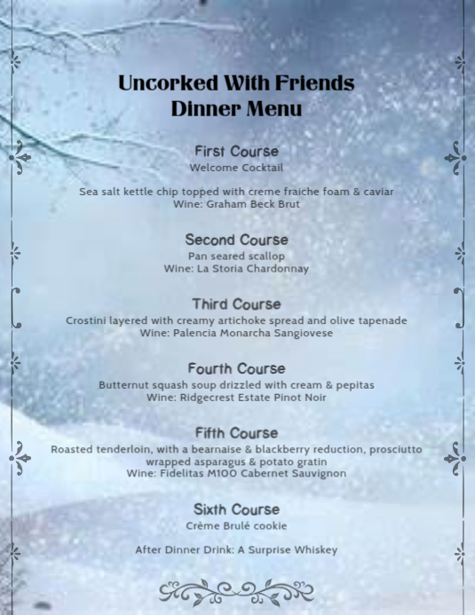 Uncorked Dinner Menu | PosterMyWall