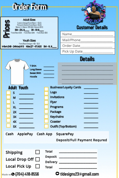 T-Shirt Order Form | PosterMyWall