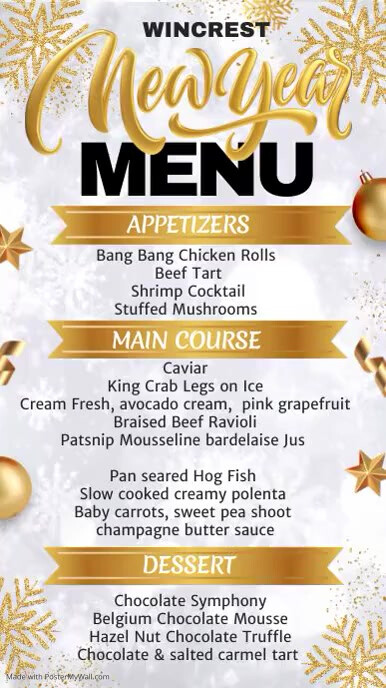 menu, new year menu, new year eve menu | PosterMyWall