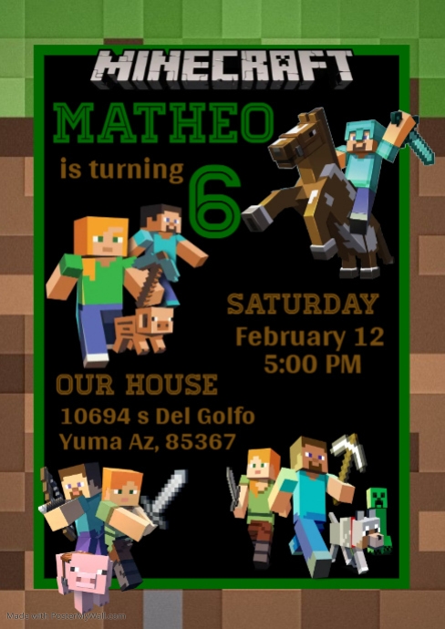 Copy of Minecraft Birthday Invitation | PosterMyWall