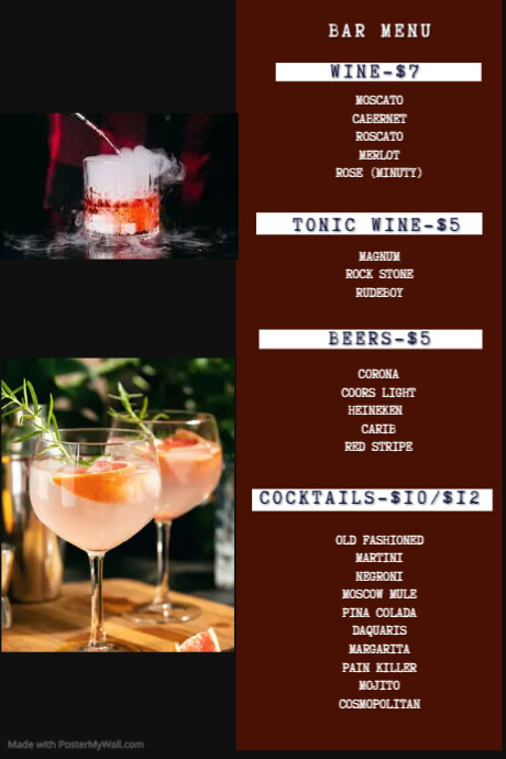 Bar Menu Wine List Template | PosterMyWall
