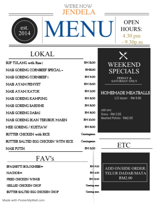 Copy of Copy of Menu | PosterMyWall